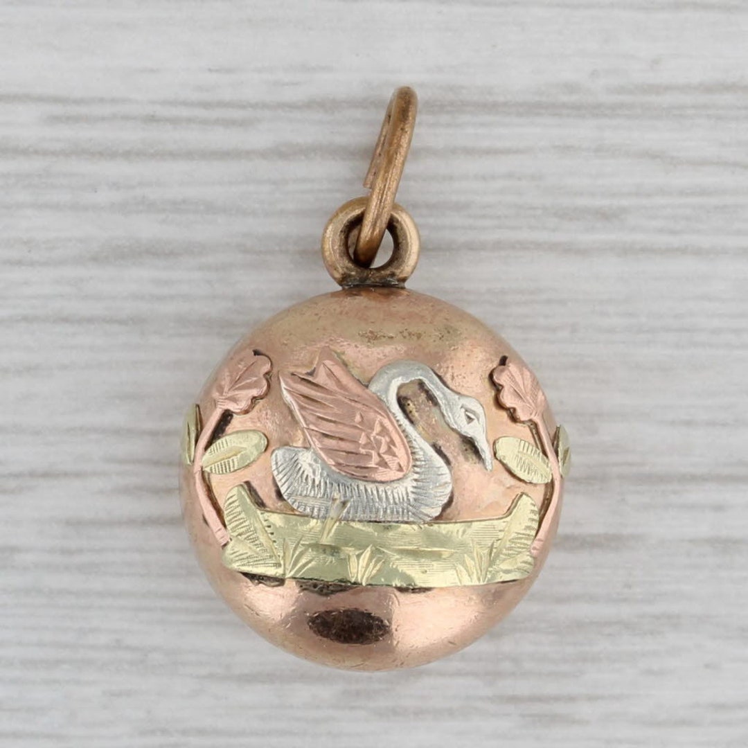 Victorian Swan Charm 10k Yellow Rose Green Gold Pendant - Etsy