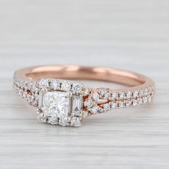 Adrianna Papell 0.61ctw Princess Diamond Halo Engagement Ring 14k Rose Gold Sz 7 Etsy Canada