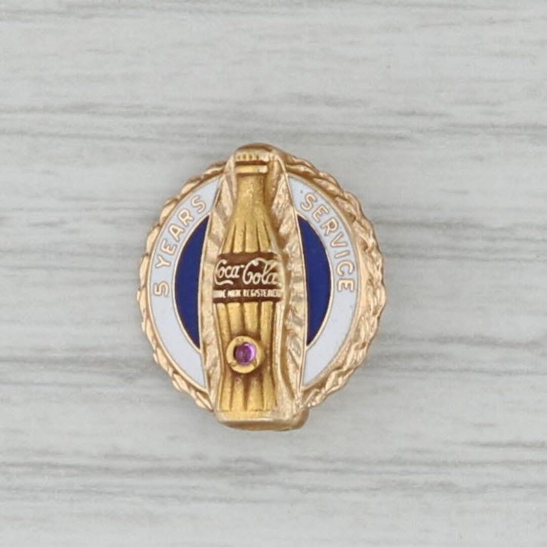 Coca-cola 5 Years Pin 10k Yellow Gold Lab Created Ruby Service - Etsy
