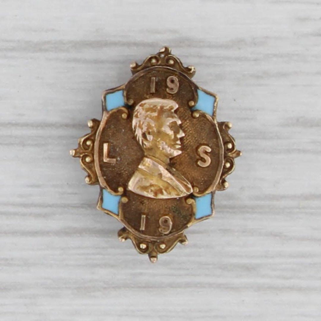 Antique 1919 Lincoln School Enamel 12.5k Gold Pin Figural Keepsake - Etsy