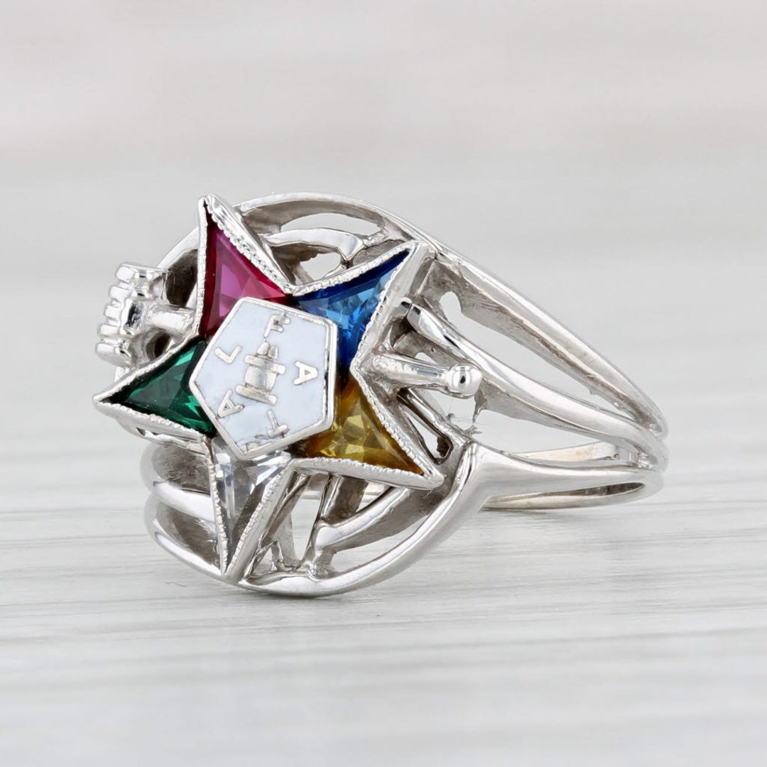 Order Eastern Star Ring 14k White Gold Size 5 OES Masonic Signet Past ...