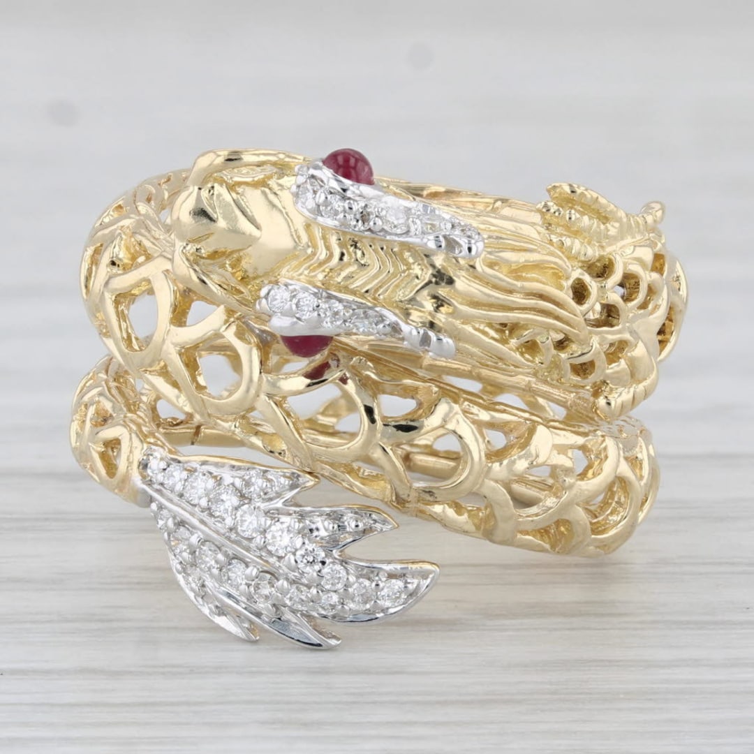 John Hardy Coiling Naga Dragon Ring Ruby Diamond 18k Yellow Gold Size 7 ...
