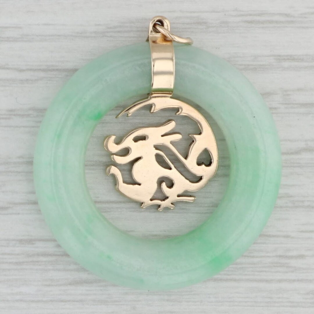 Green Jadeite Jade Torus Dragon Pendant 14k Yellow Gold Asian Jewelry ...