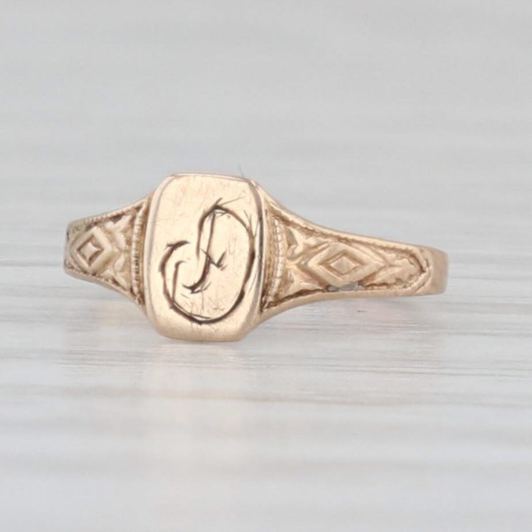 Antique Engraved Initial d Signet Ring 10k Gold Baby Small Size ...