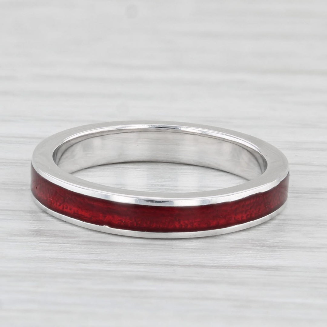 Hidalgo Red Enamel Ring 18k White Gold Size 6.5 Stackable Band - Etsy