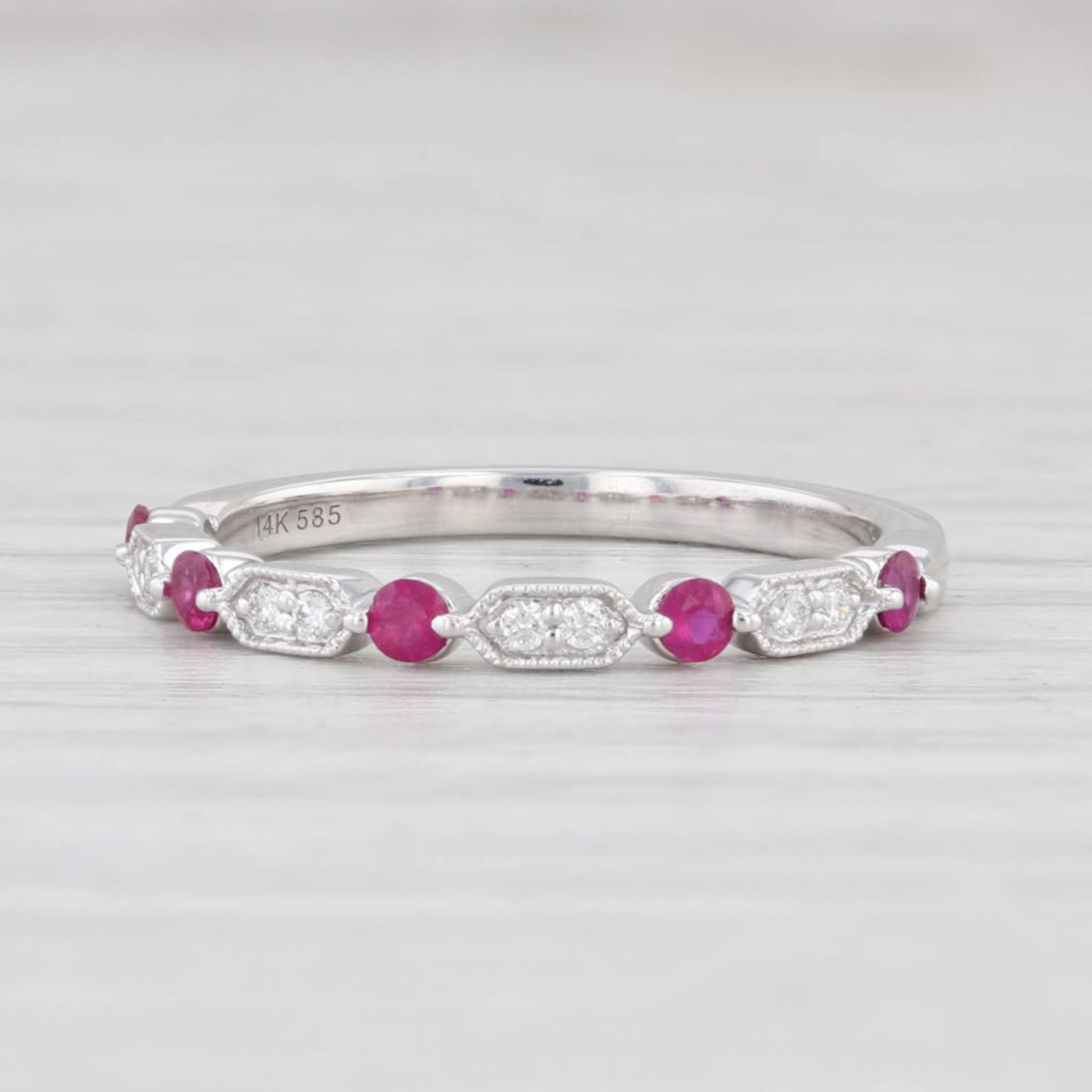 New 0.25ctw Diamond Ruby Stackable Ring 14k White Gold Size - Etsy