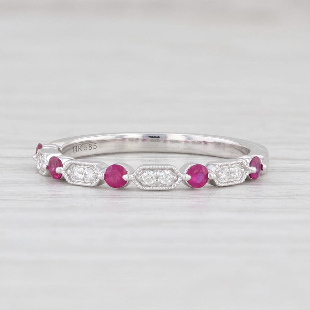 New 0.25ctw Diamond Ruby Stackable Ring 14k White Gold Size | Etsy