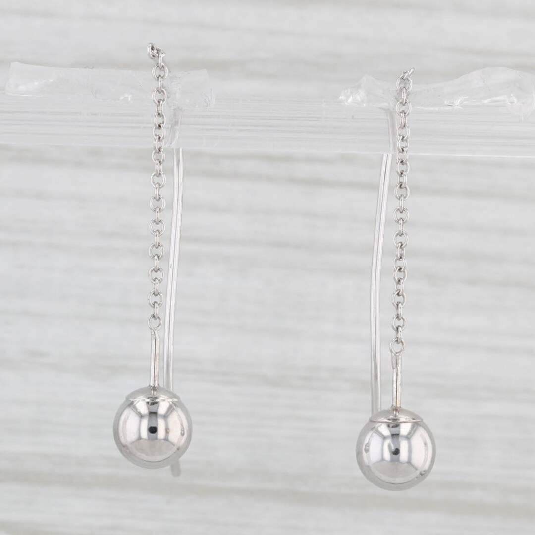 14k White Gold Beaded Curved Threader Earrings - Etsy