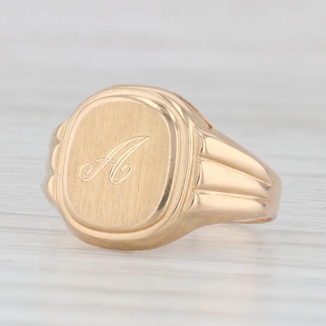 Letter Initial A Signet Ring 18k Yellow Gold Small Size 2.75 - Etsy