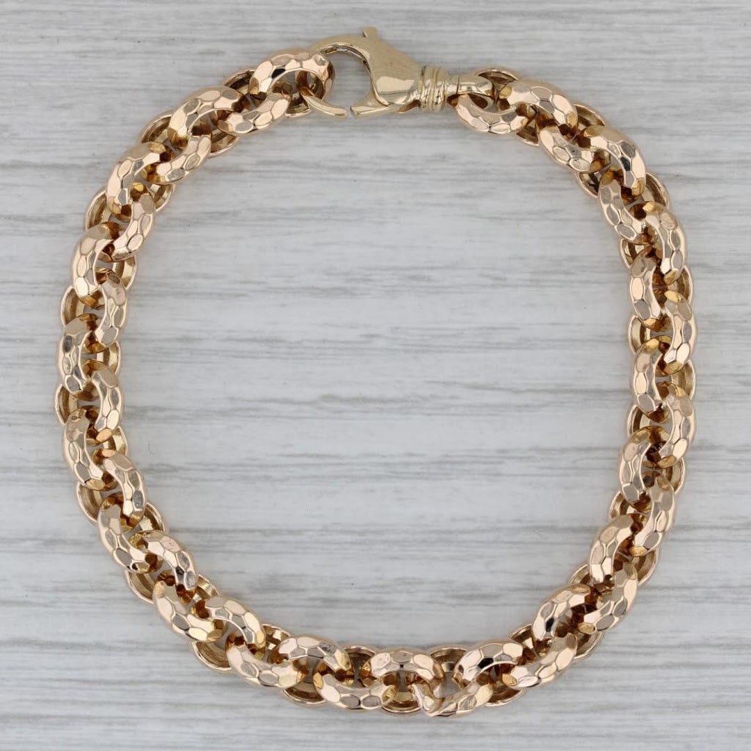 Hammered Cable Chain Bracelet 14k Yellow Gold 6.5 8.4mm - Etsy