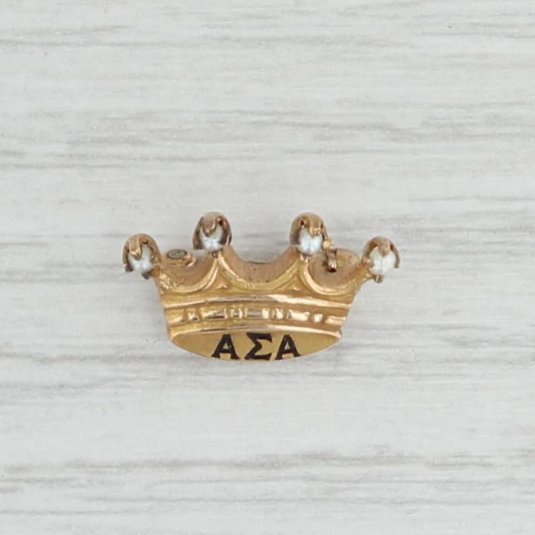 Vintage Alpha Sigma Alpha Crown Pin 10k Gold Pearls Sorority Badge - Etsy