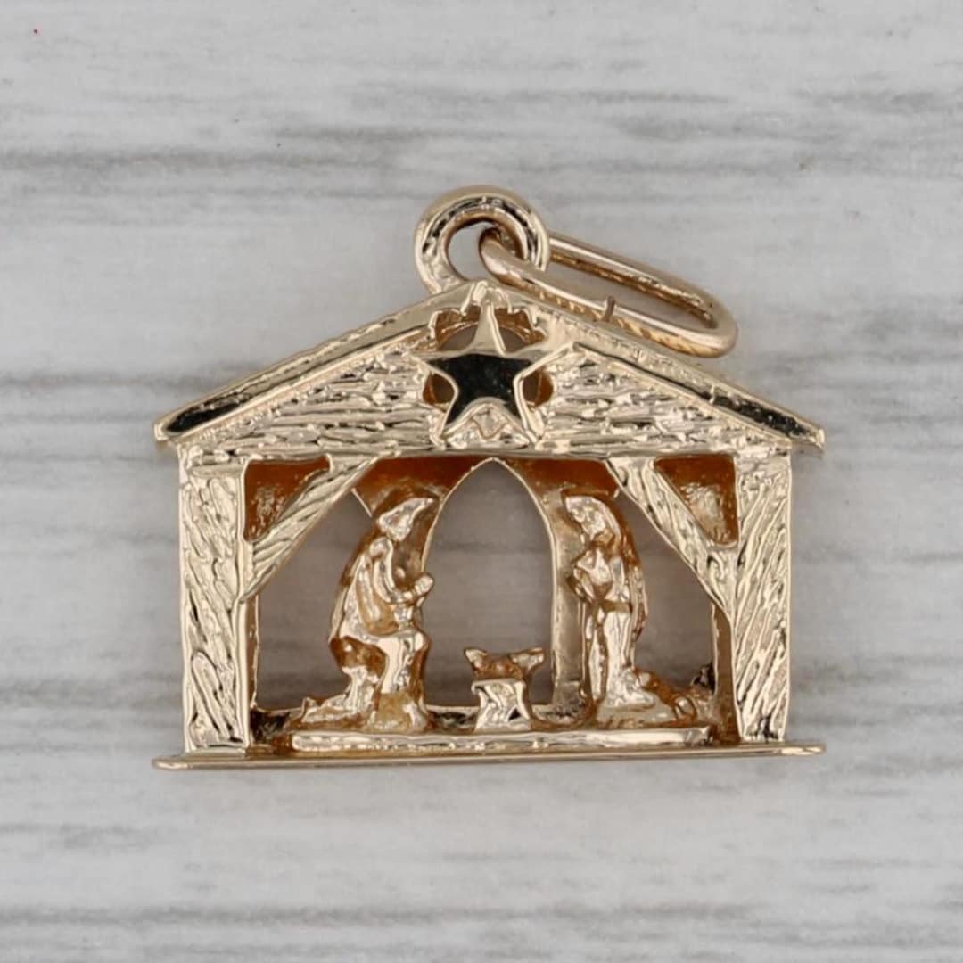 Vintage Nativity Manger Scene Charm 14k Yellow Gold Figural Pendant - Etsy