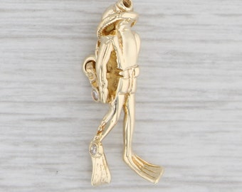 14k Gold Scuba Diver Pendant Nautical Charm - Etsy