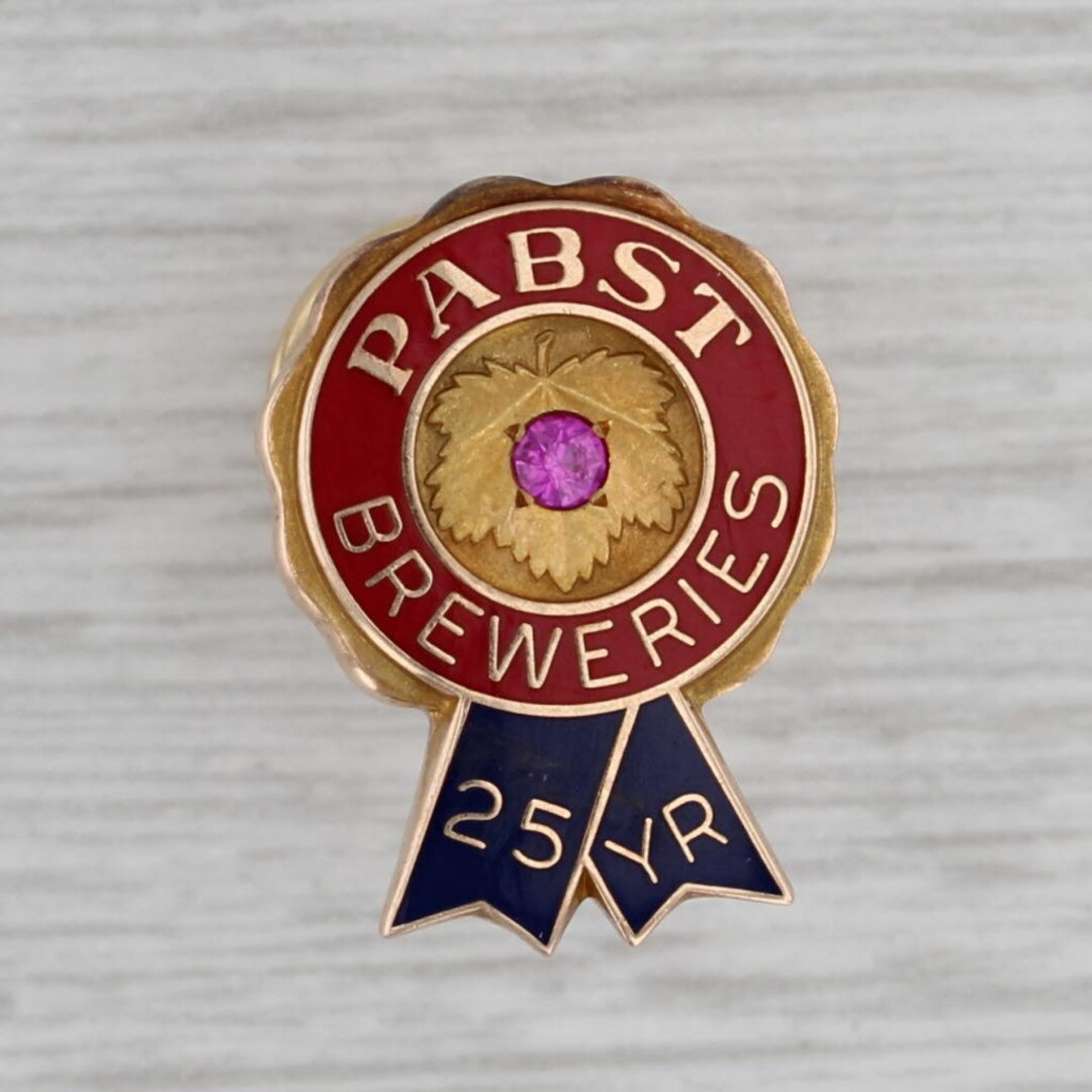 Pabst Blue Ribbon Breweries 25 Years Service Pin 10k Gold Lab Created ...