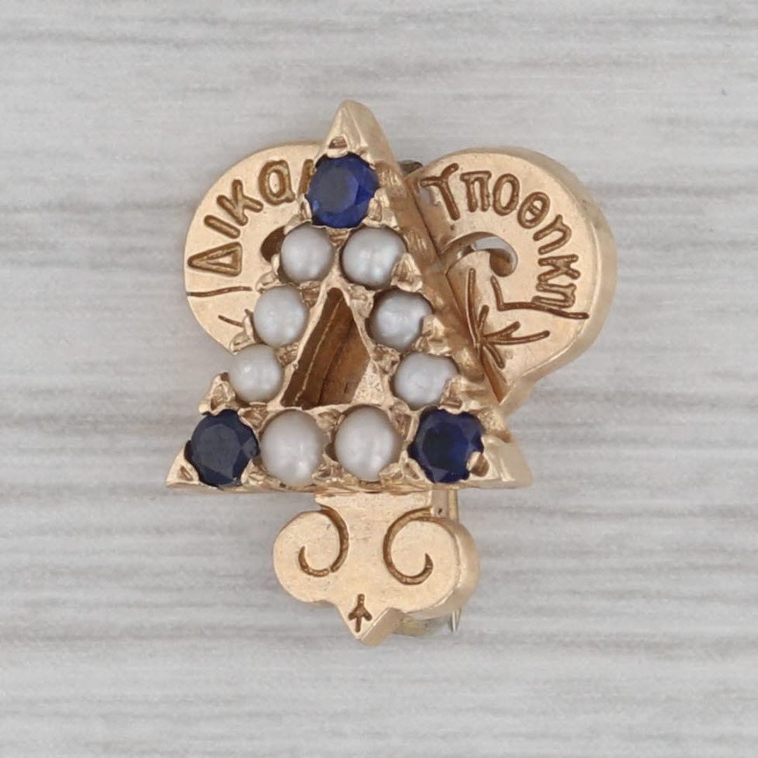 Delta Upsilon Badge 10kgold Pearl Lab Created Sapphire Vintage ...