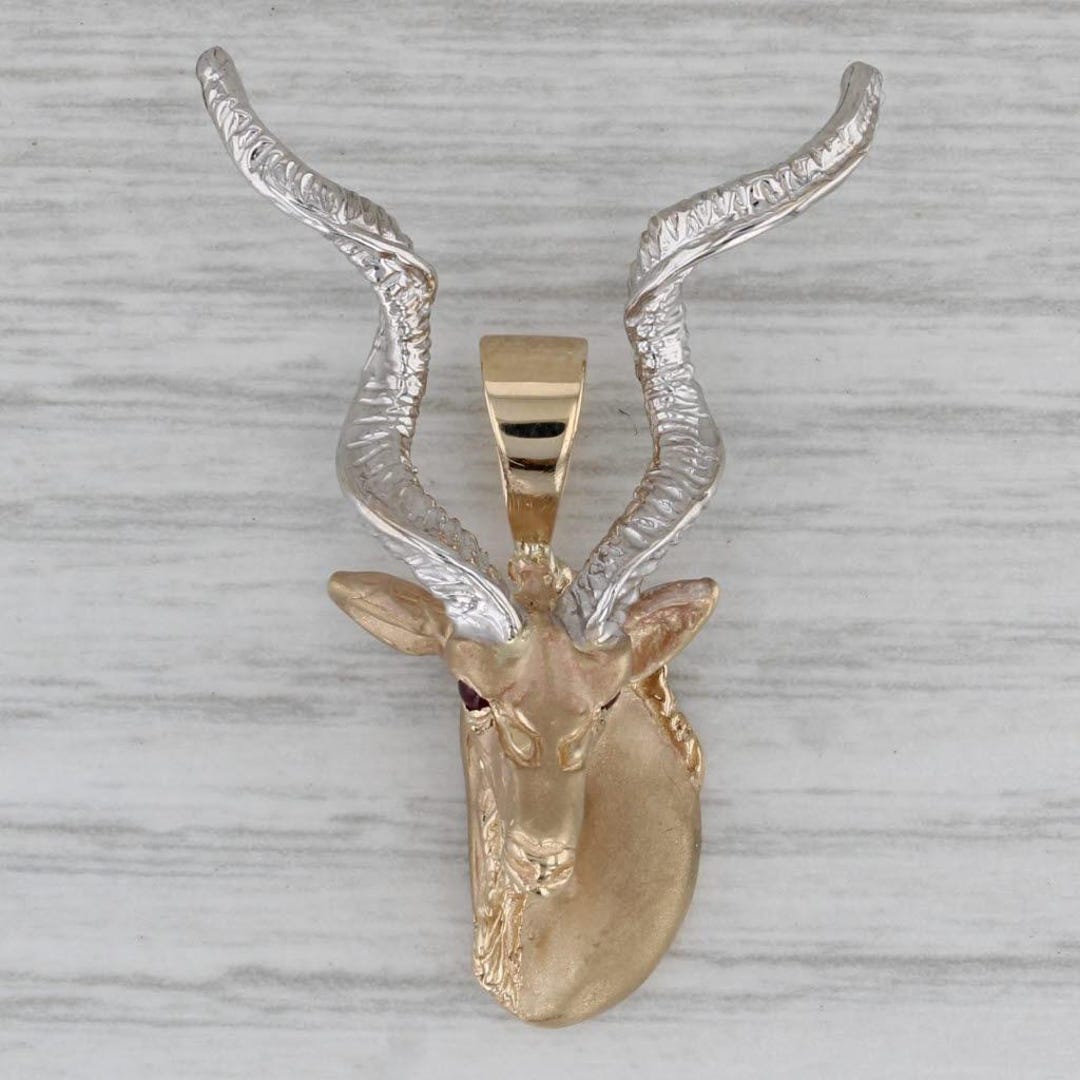 Markhor Capra Goat Buck Bust Pendant 14k Gold Ruby Darren K Moorse Kudu ...