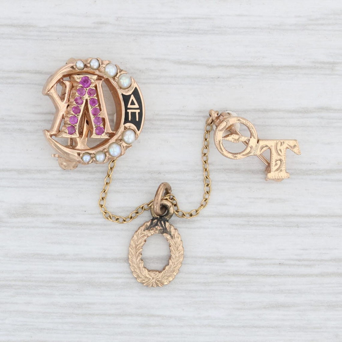 Lambda Chi Alpha Crescent Badge 10k Yellow Gold Pin Gemstone Etsy 