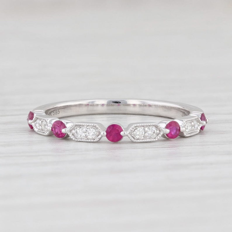 New 0.25ctw Diamond Ruby Stackable Ring 14k White Gold Size - Etsy