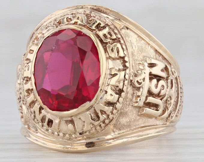 United States Navy Ring 10k Gold Lab Created Ruby USN Size 9.75 ...
