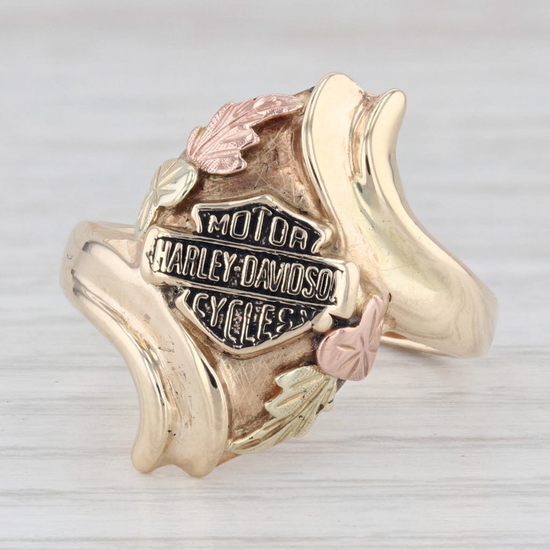 Harley Davidson Motorcycles Logo Signet Ring 10k Gold Stamper Black ...