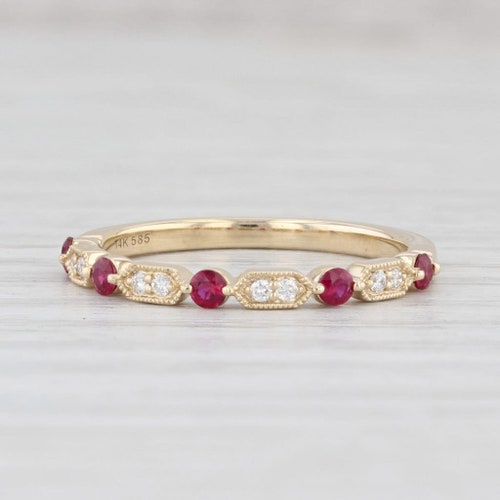 Ruby Wedding Band / Diamond Wedding Ring / 14k Gold Ruby Ring - Etsy