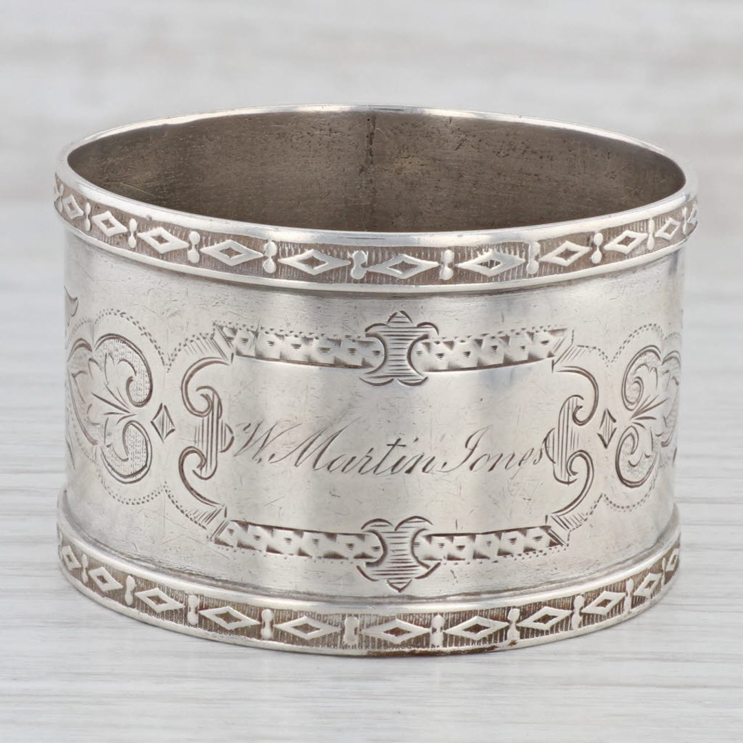 Antique Coin Silver Napkin Ring Engraved Floral Fine Dining Tableware ...