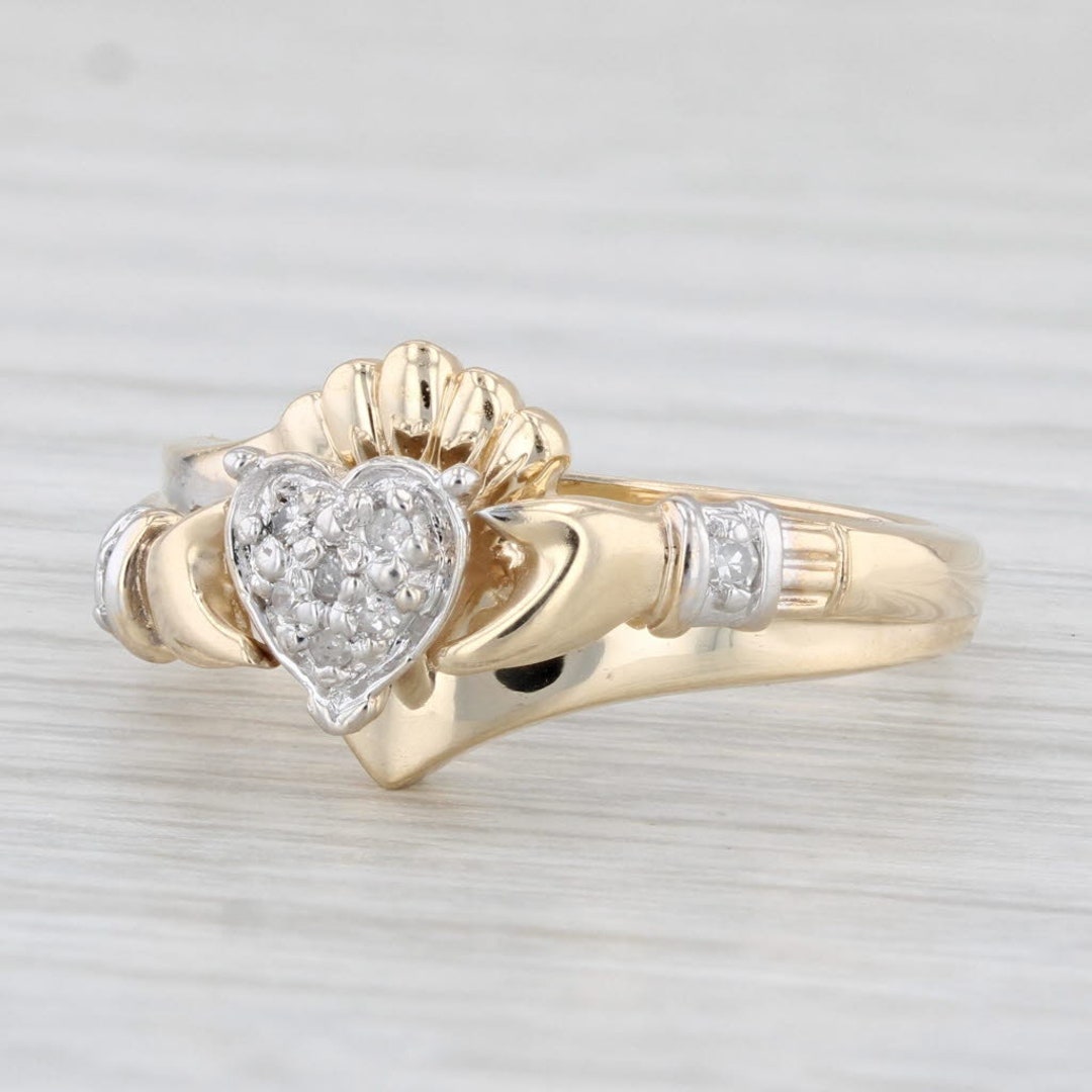 Diamond Claddagh Heart Ring 10k Yellow Gold Size 7 Engagement Wedding ...