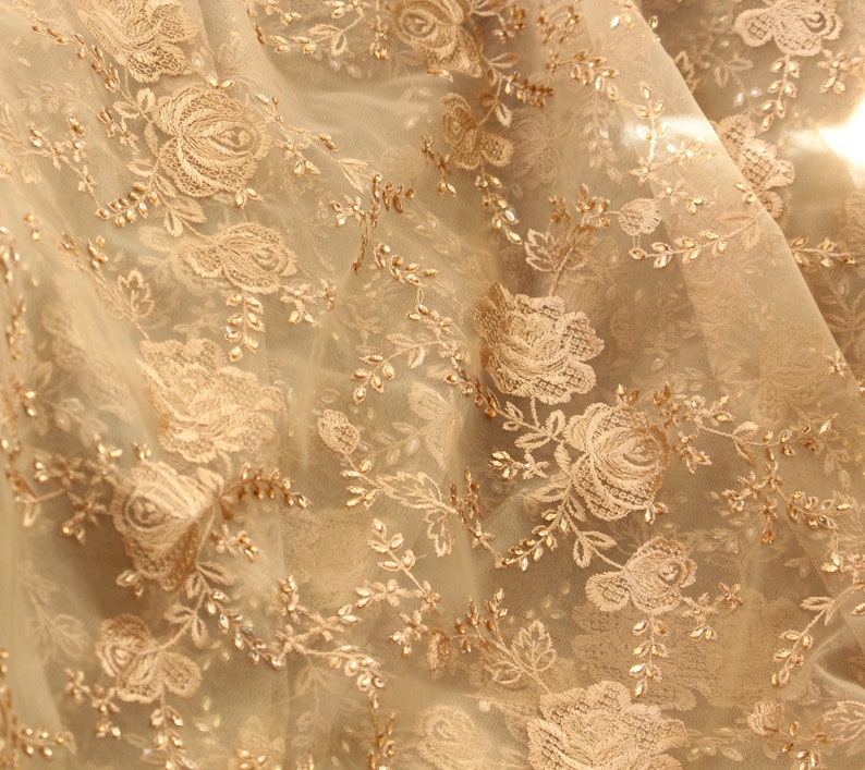 Organza Fabric by the Yard-beige Organza Embroidery indian - Etsy