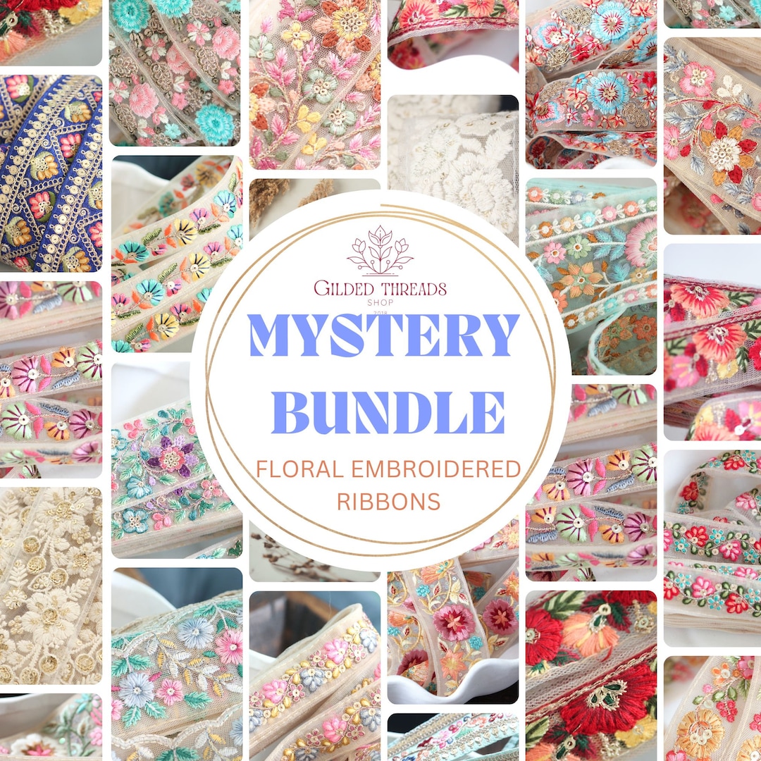 MYSTERY Bundle-floral Embroidered Ribbon Bundle-1 Yard Bundle-surprise ...