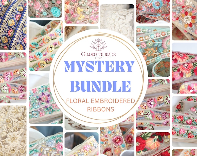MYSTERY Bundle-floral Embroidered Ribbon Bundle-1 Yard Bundle-surprise ...