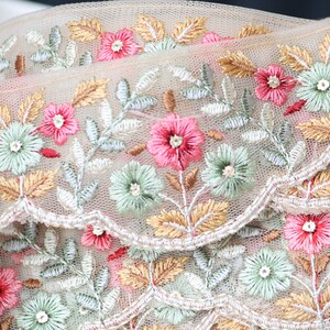 1 Yard-rose Pink Sage Green Floral Thread Embroidery Ribbon - Etsy