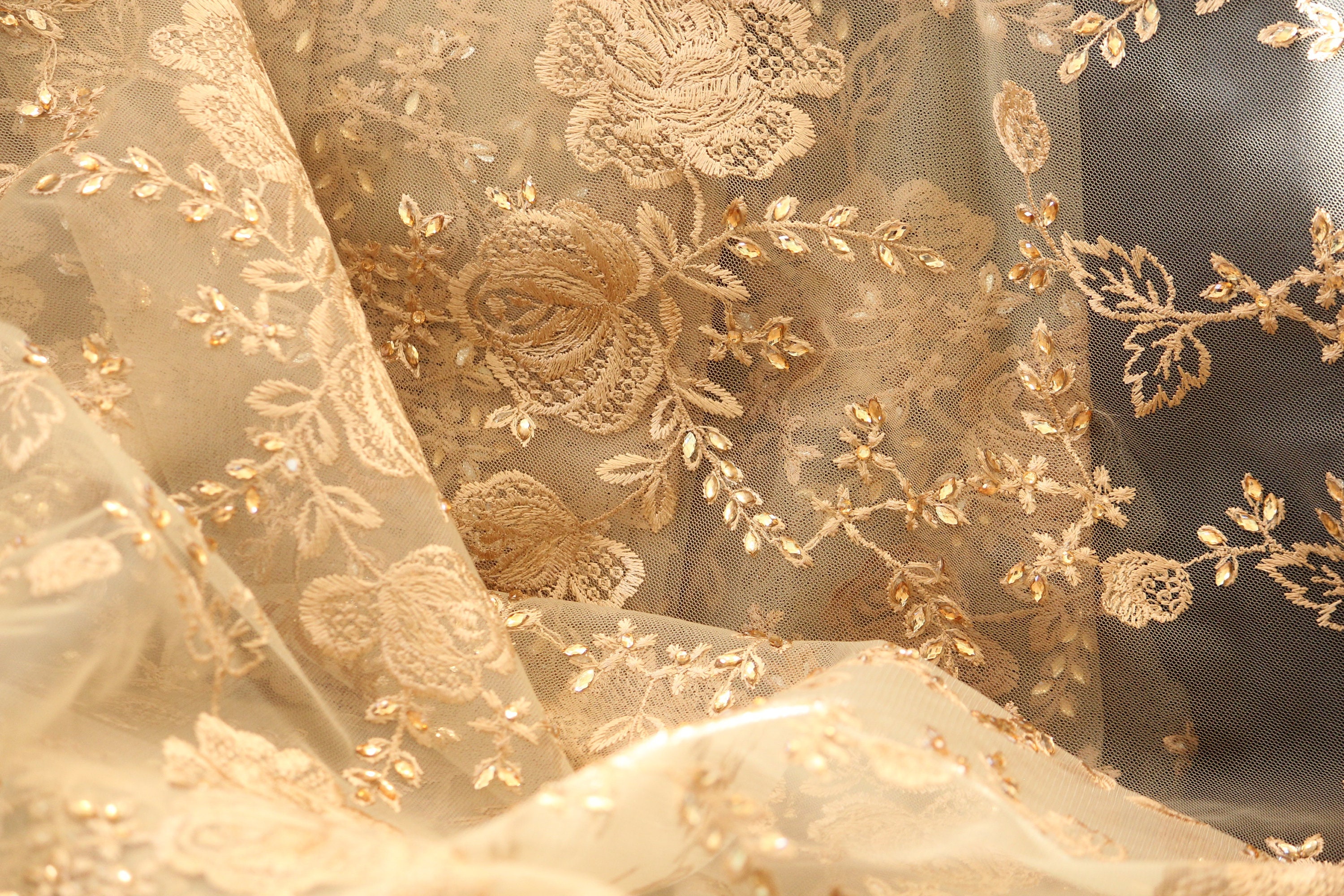 Organza Fabric by the Yard-beige Organza Embroidery indian | Etsy