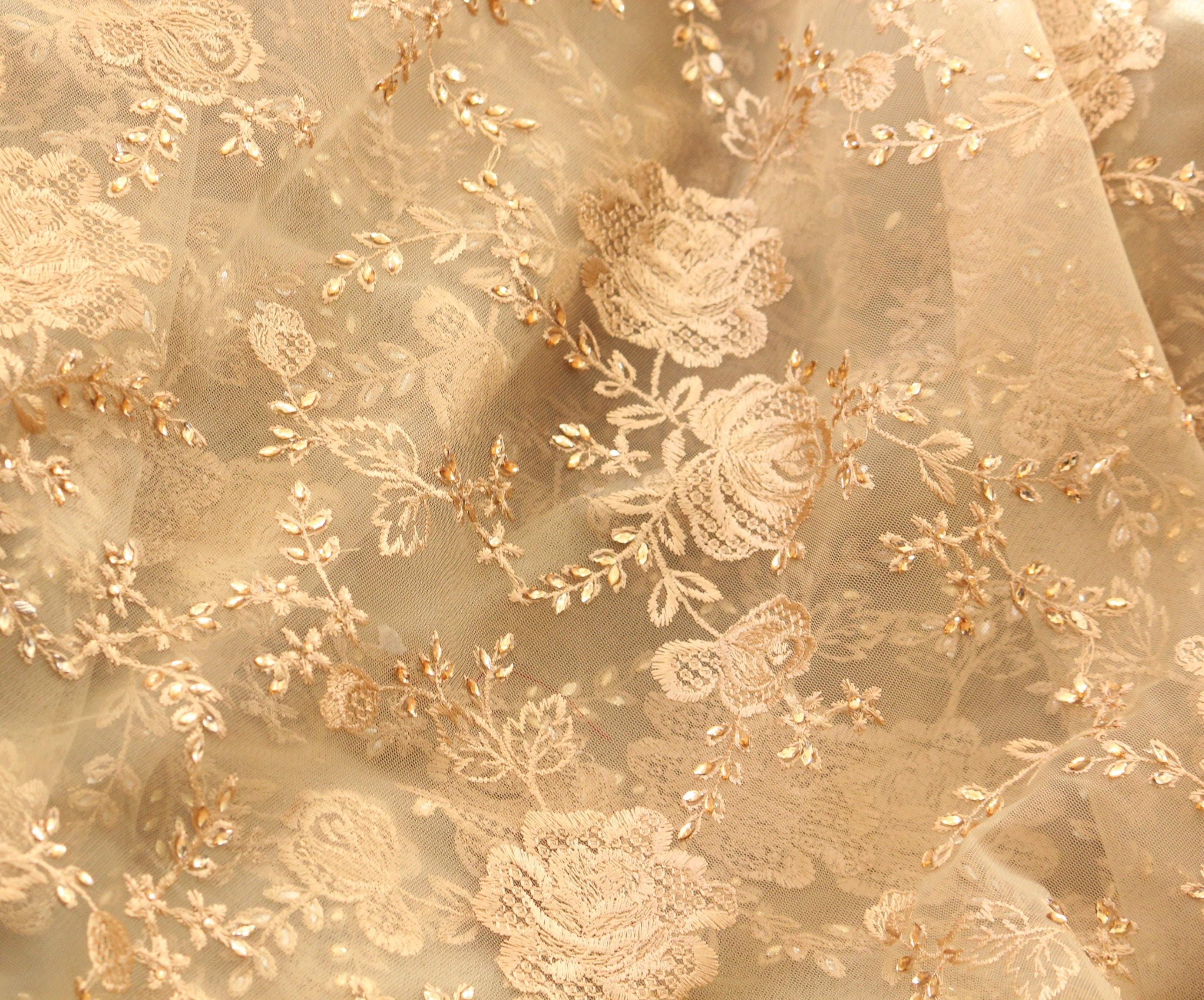 Organza Fabric by the Yard-beige Organza Embroidery indian | Etsy