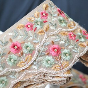 1 Yard-rose Pink Sage Green Floral Thread Embroidery Ribbon - Etsy