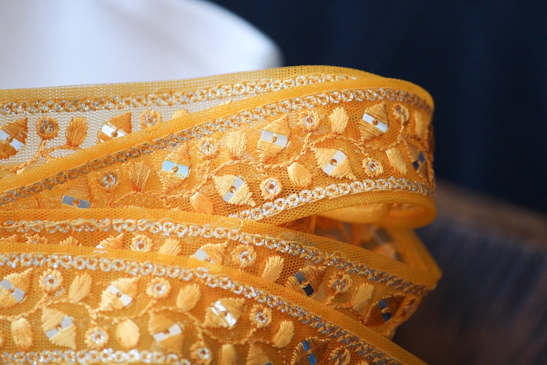 1 Yard-mango Yellow Thread Embroidery Ribbon/bright Yellow/ Yellow Mesh ...