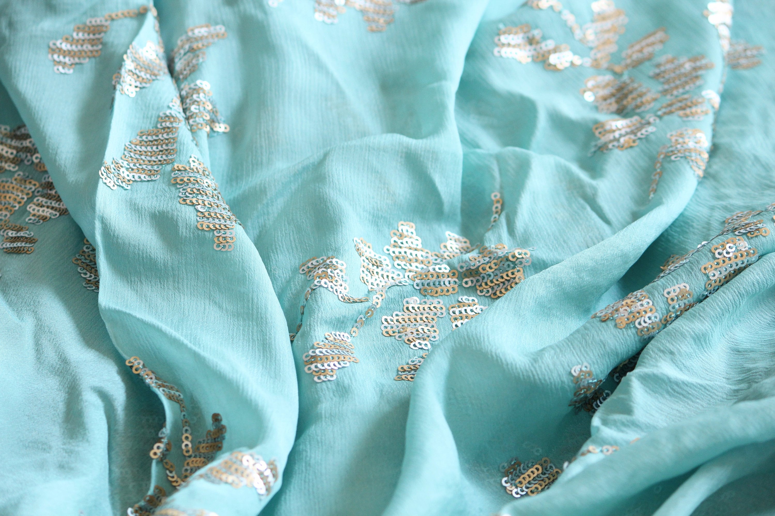 Half yard Aqua blue crinkled chiffon embroidery fabric-semi | Etsy