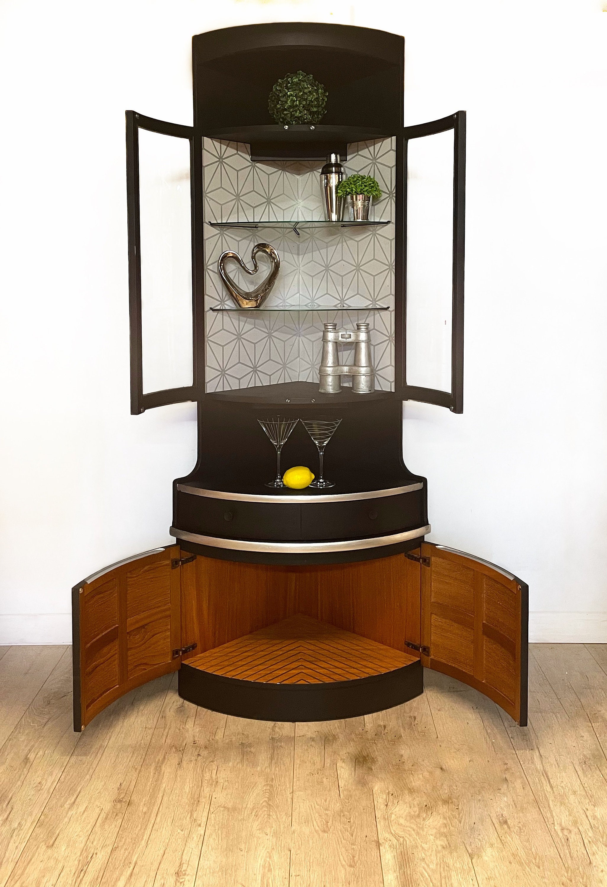 Nathan Black and Silver Nathan Corner Cabinet - Etsy