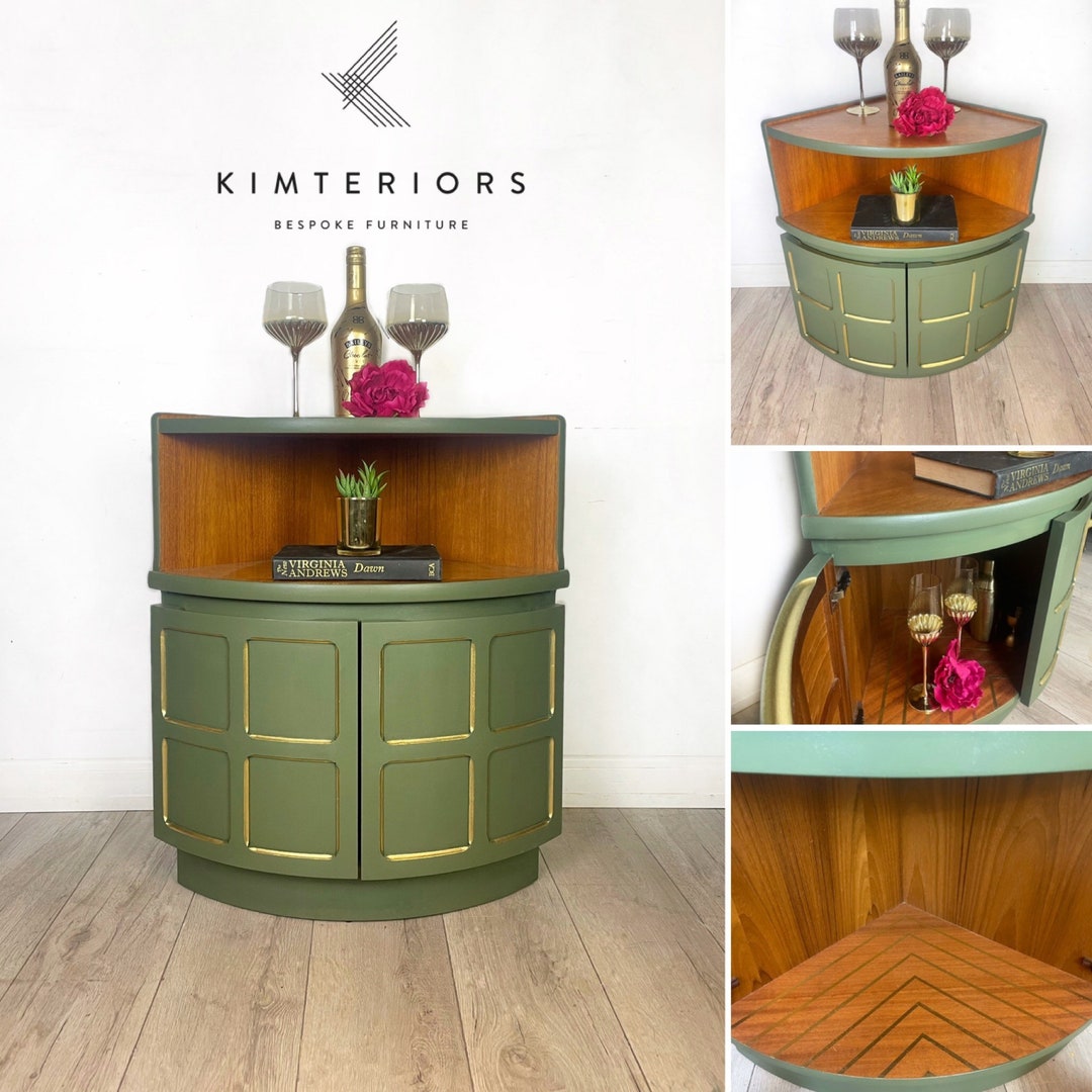 Nathan Teak Green and Gold Corner Drinks Cabinet - Etsy