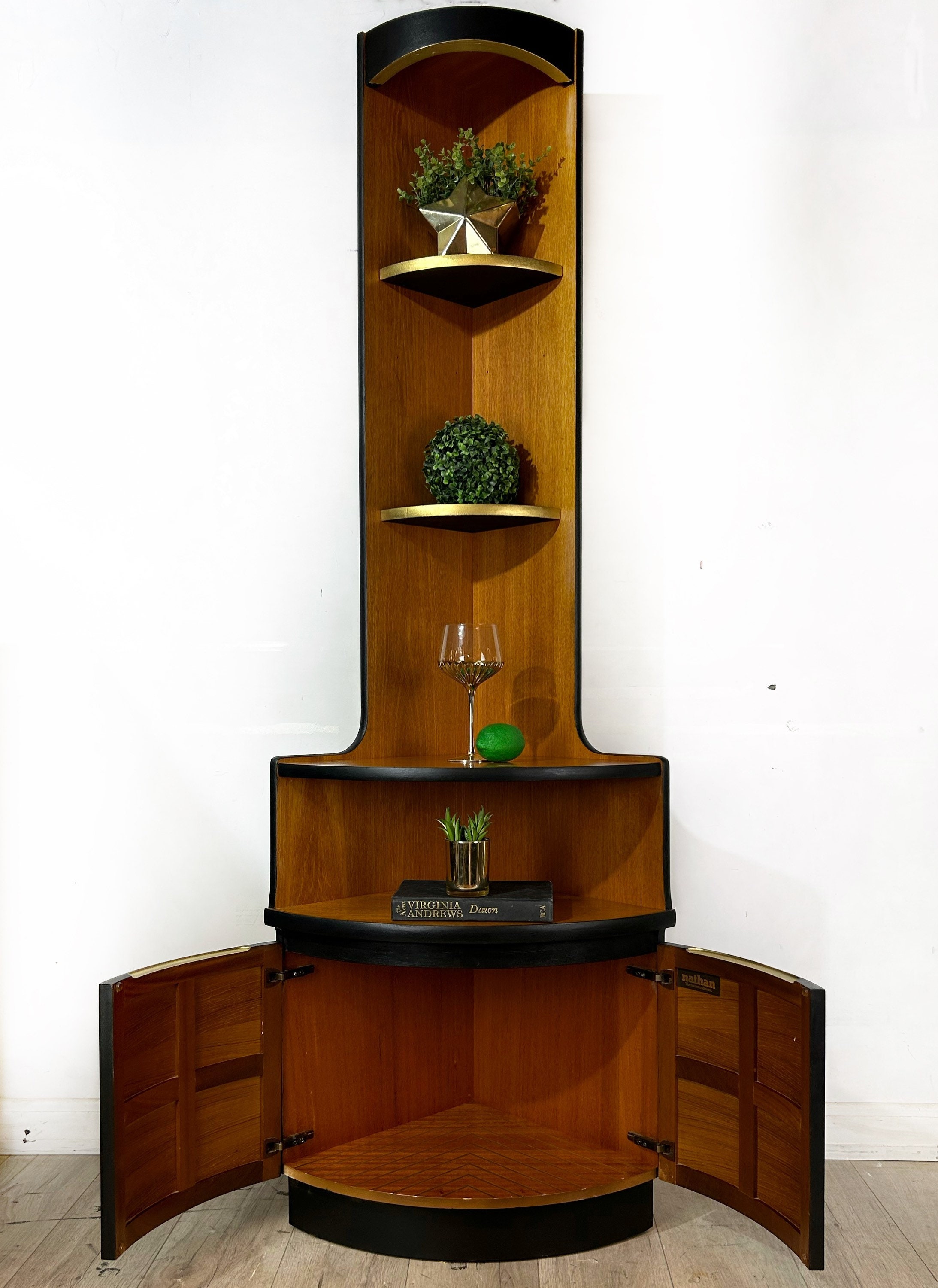 Nathan Black and Gold Teak Corner Drinks Cabinet Display - Etsy