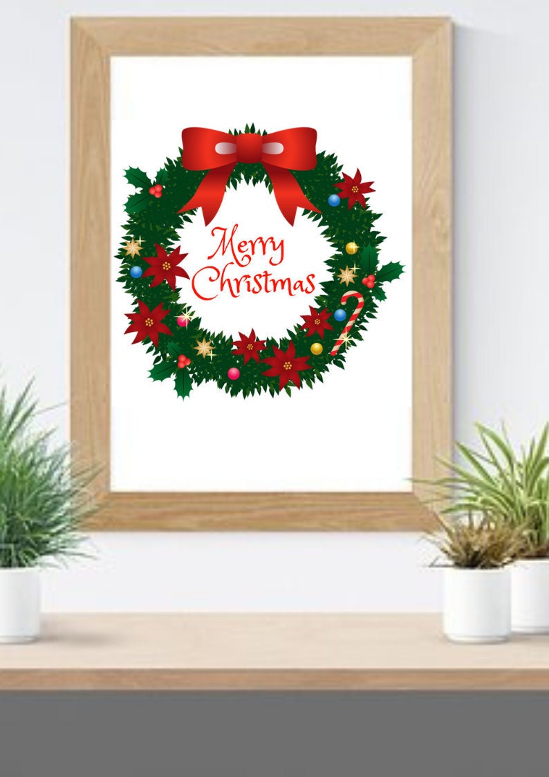 Merry Christmas Wreath Printable Home Wall Art, Inspirational Print ...
