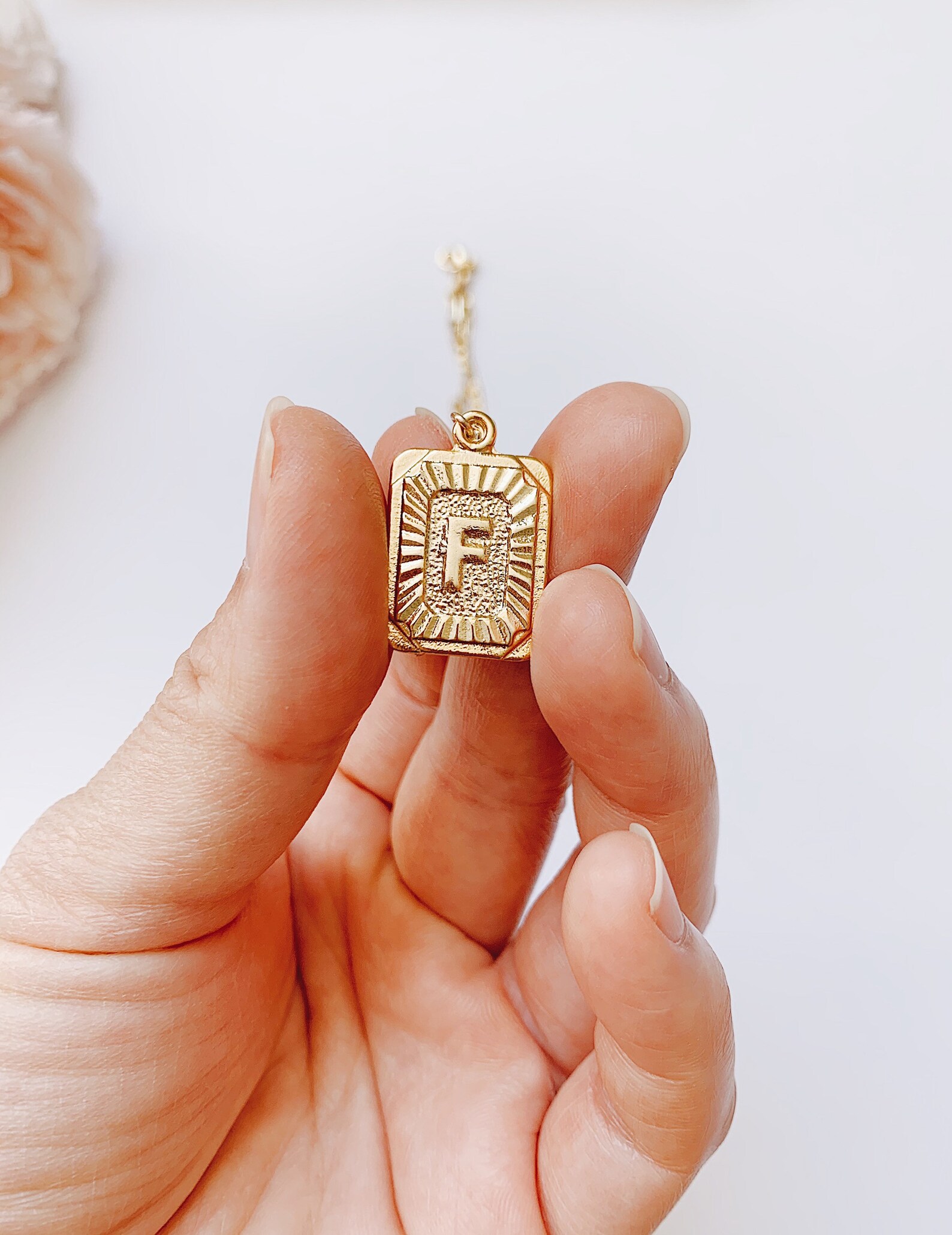 Gold Initial Letter Pendant Necklace Square Alphabet | Etsy