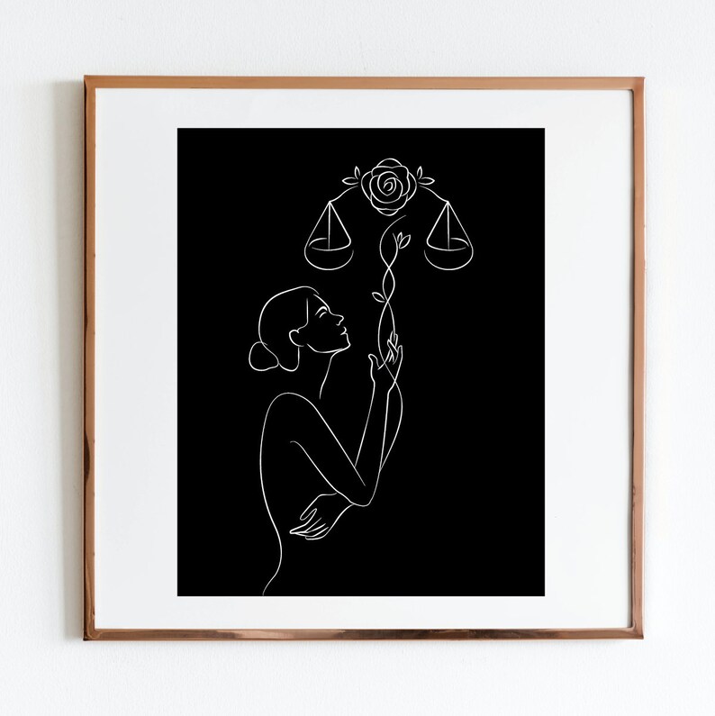 Black & White Libra Zodiac Art Libra Line Art Poster | Etsy