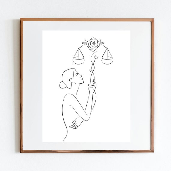 Black & White Libra Zodiac Art Libra Line Art Poster | Etsy