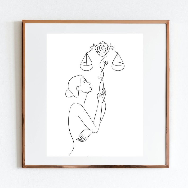 Black & White Libra Zodiac Art Libra Line Art Poster | Etsy