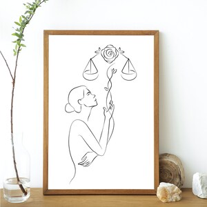 Black & White Libra Zodiac Art, Libra Line Art Poster, Astrology Home ...