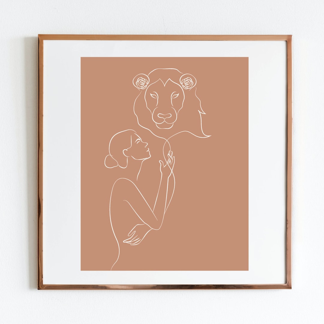 Leo Zodiac Art, Leo Line Art Drawing, Astrology Home Decor, Minimalist ...