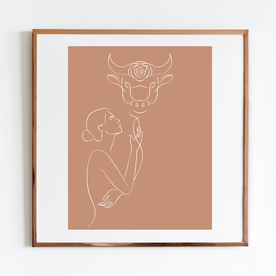 Taurus Zodiac Art Taurus Line Art Drawing Astrology Home | Etsy