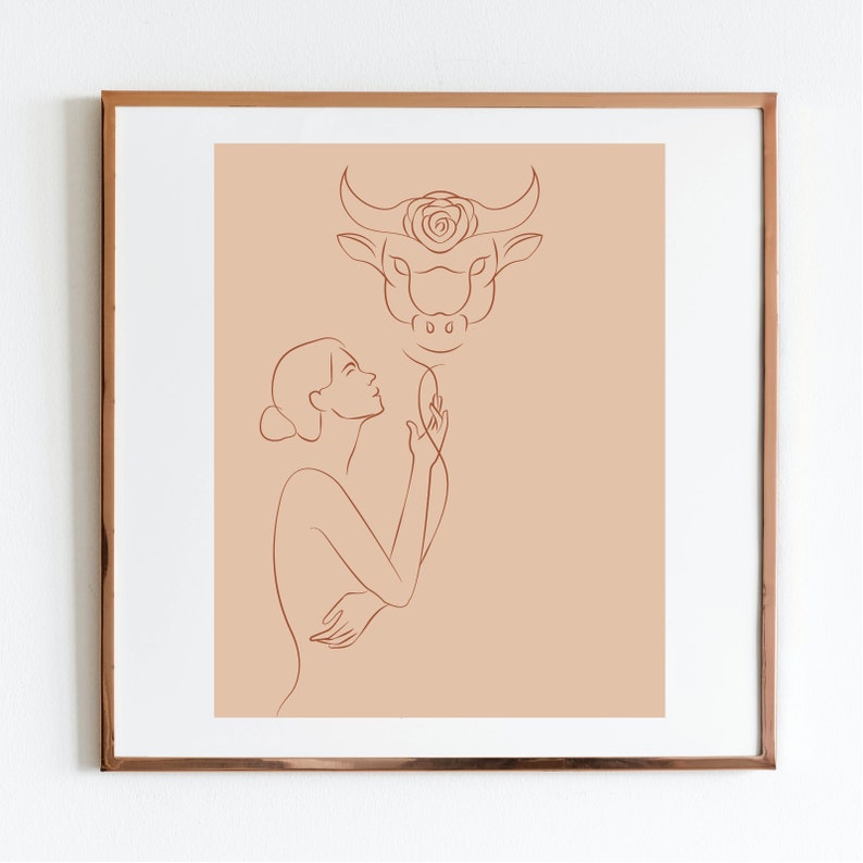 Taurus Zodiac Art Taurus Line Art Drawing Astrology Home | Etsy