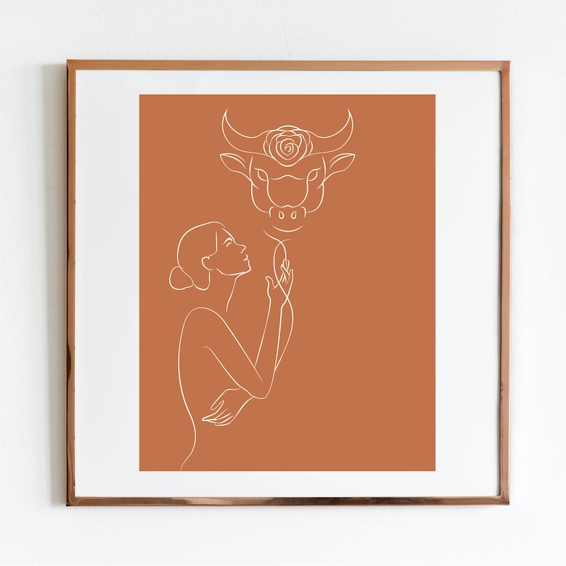 Taurus Zodiac Art Taurus Line Art Drawing Astrology Home | Etsy