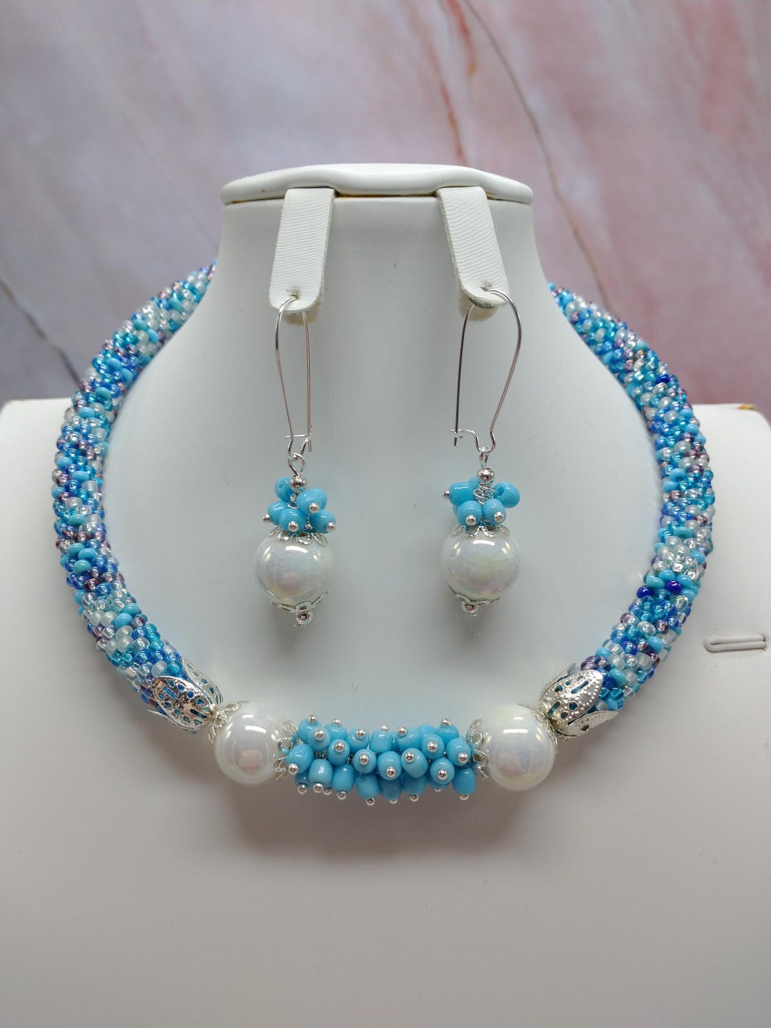 Necklace Set Memory Wire Necklace Set Matching Earrings Crocheted Rope ...